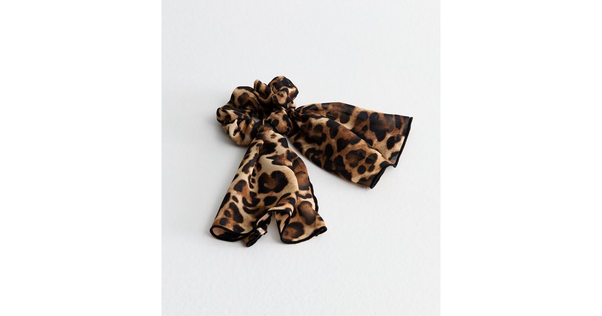 Brown Leopard Print Mesh Bow Scrunchie | New Look