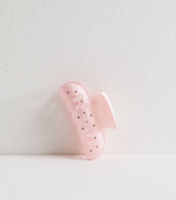 Pink Bow And Crystal Hair Claw Clip | New Look