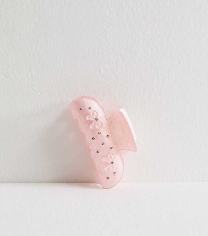 Pink Bow And Crystal Hair Claw Clip | New Look