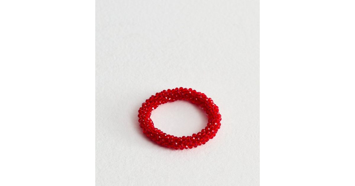 Red Beaded Hair Band | New Look