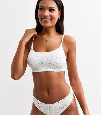 Off White Ditsy Floral Rib Bralette | New Look