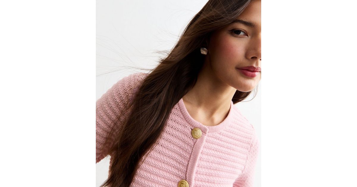 Pink Button Up Ribbed Cardigan | New Look