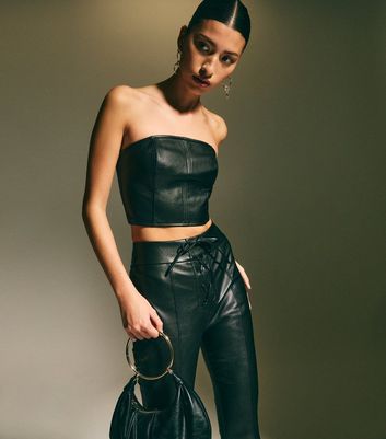 Black Faux Leather Corset Top | New Look