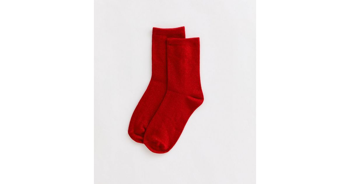 Red Sparkle Jersey Socks | New Look