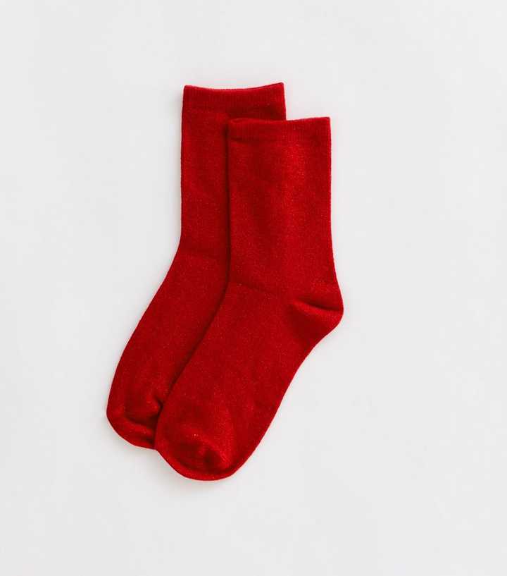 Red Sparkle Jersey Socks | New Look