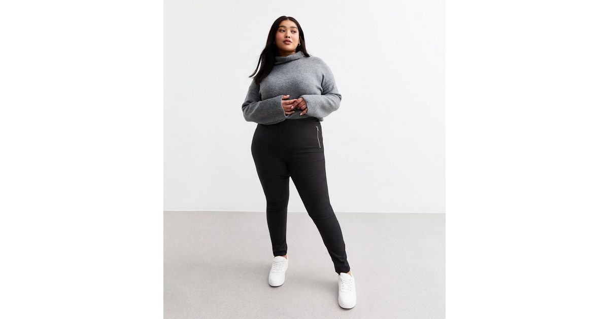 Curves Black Side Zip Slim Trousers | New Look