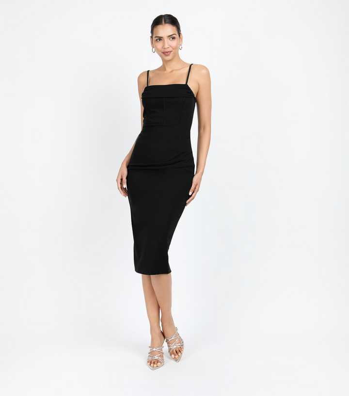 Little Mistress by Chloe Lewis Black Corset Side Split Midi Dress | New ...