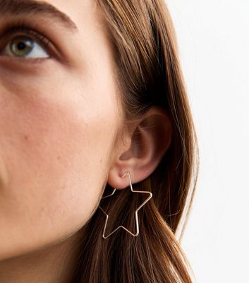 Silver Tone Star Hoop Earrings