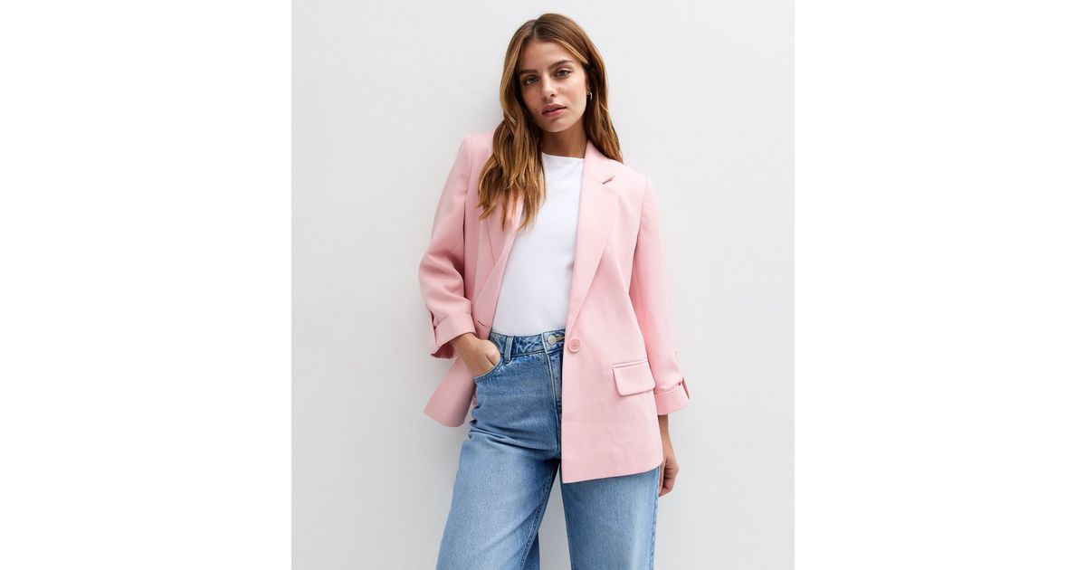 Petite Pink Ruched Sleeve Blazer | New Look