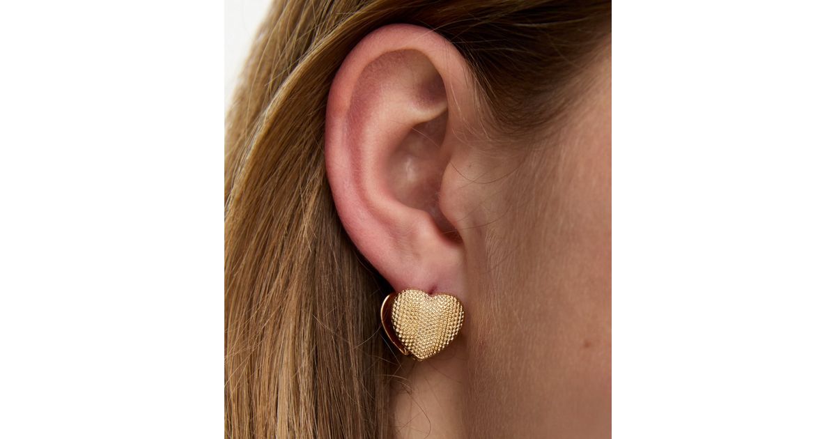 Gold Tone Double Sided Heart Earrings | New Look