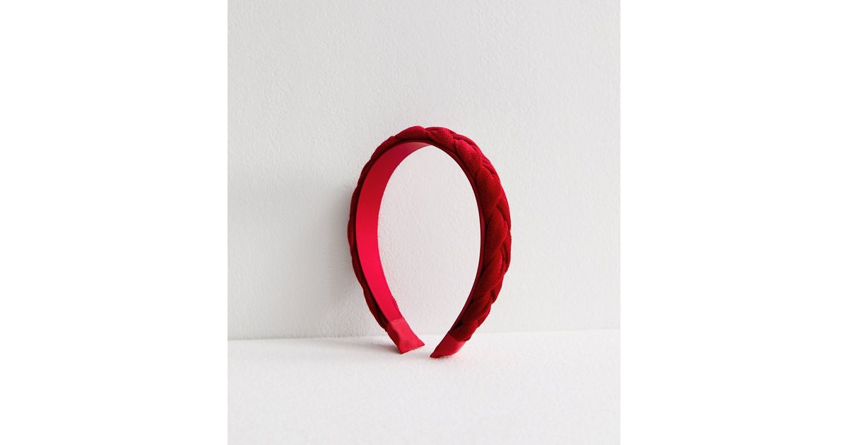 Red Shimmer Plaited Headband | New Look