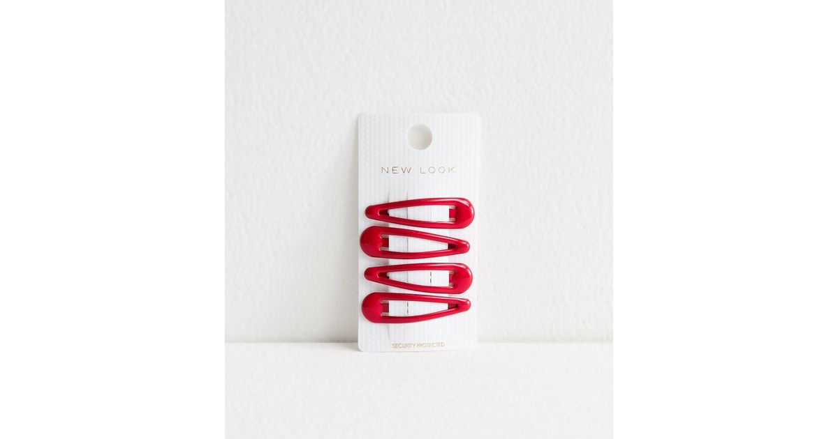 4 Pack of Red Shiny Hair Clips | New Look