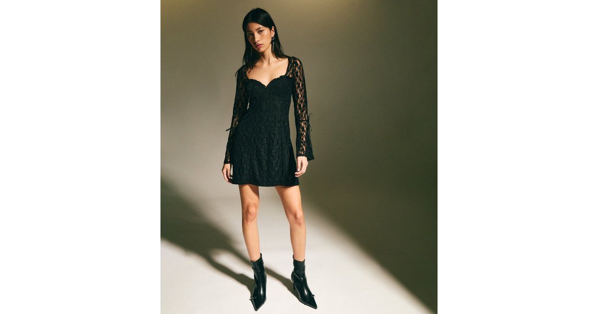 Black Lace Long Sleeve Mini Dress New Look