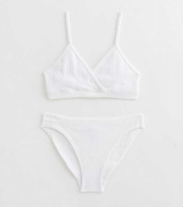 Girls White Heart Pointelle Crop Top And Briefs Set | New Look