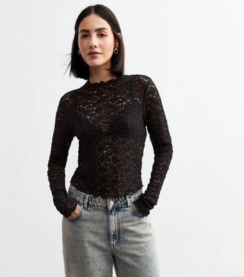 Black High Neck Lace Top | New Look