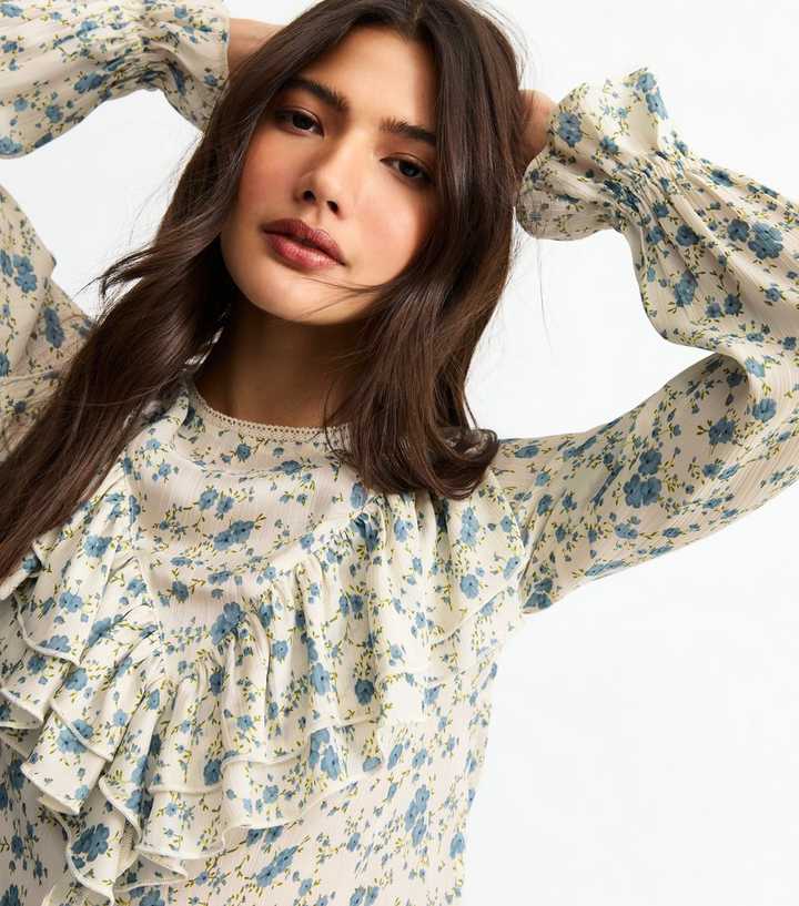 White Floral Print Frill Yoke Shirt | New Look