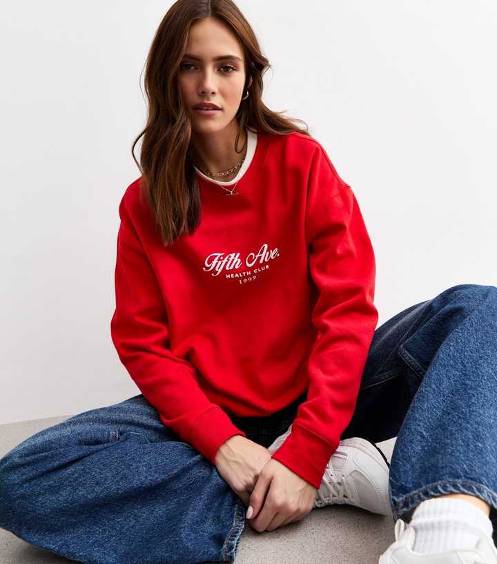 Red Fifth Avenue Relaxed Crew Sweatshirt | New Look