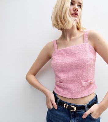 Pink Textured Button Detail Cropped Vest | New Look