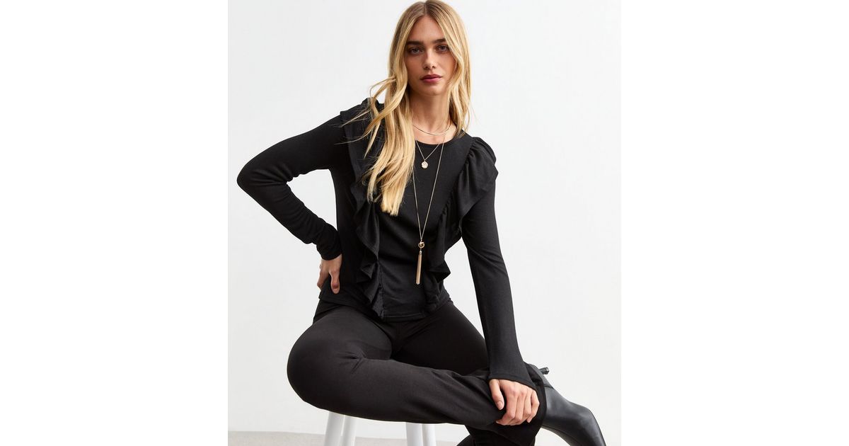 Black Ruffled Soft Top | New Look