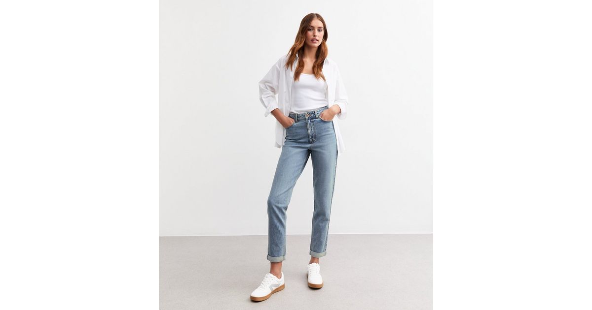 Tall Blue High Waist Cuff Mom Jeans | New Look