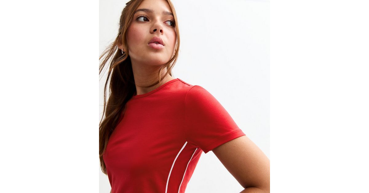 Girls Red Contrast Piping Top | New Look