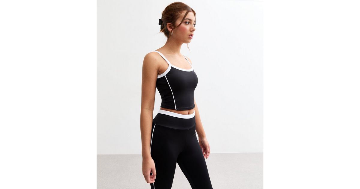 Girls Black Contrast Piping Cropped Vest | New Look