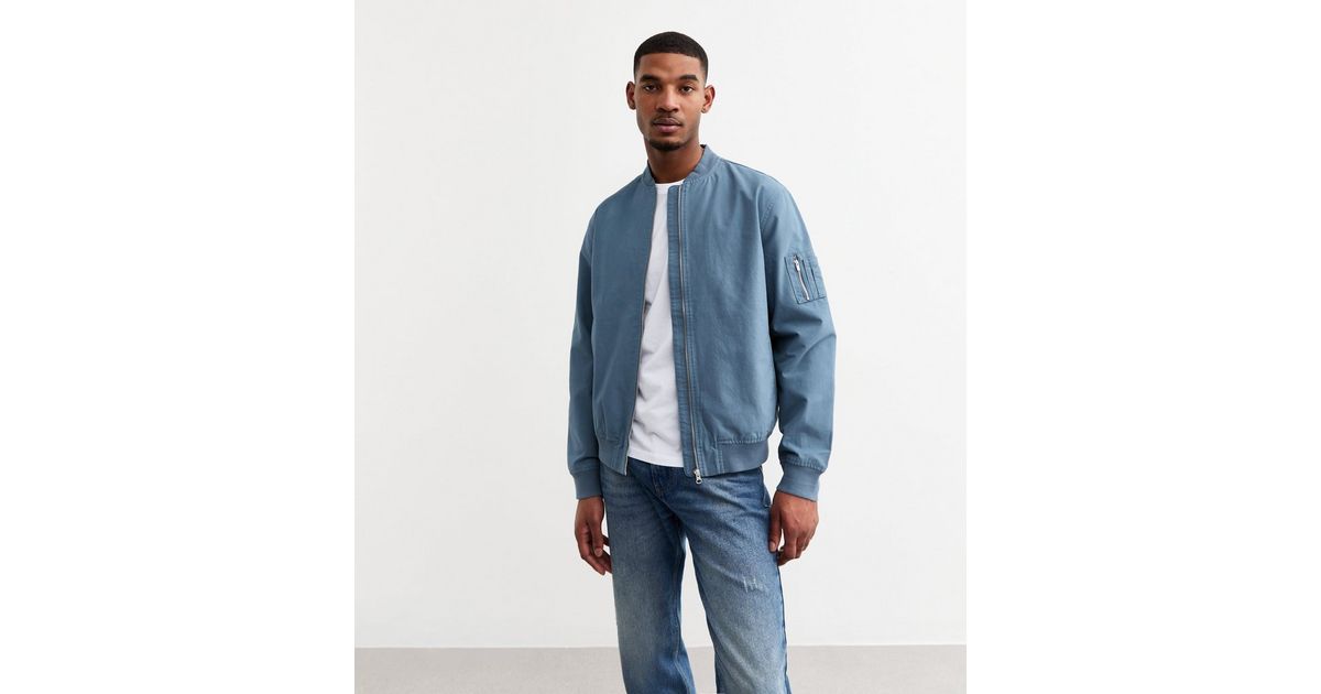 Blue Regular Canvas Bomber Jacket | New Look