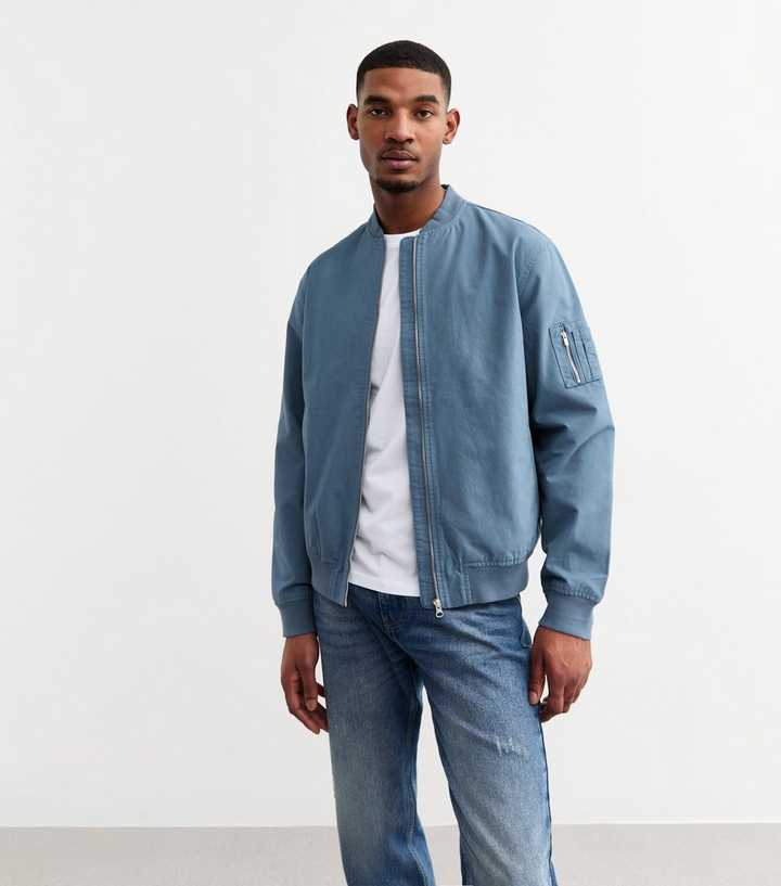 Blue Regular Canvas Bomber Jacket | New Look
