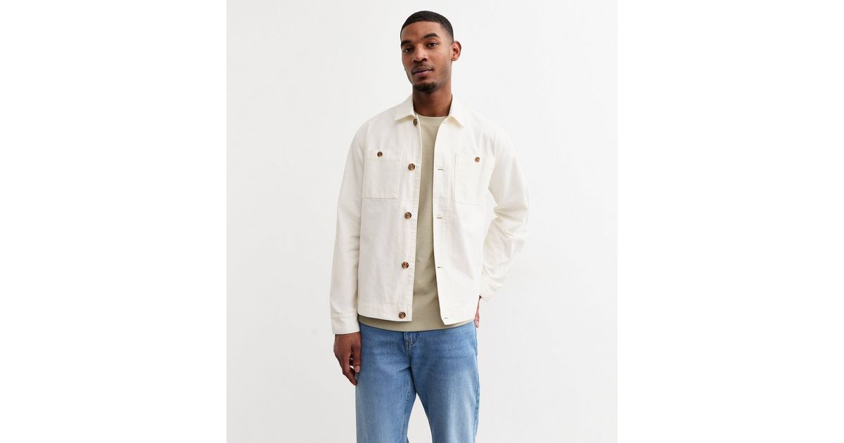 White Regular Twill Button Up Jacket | New Look