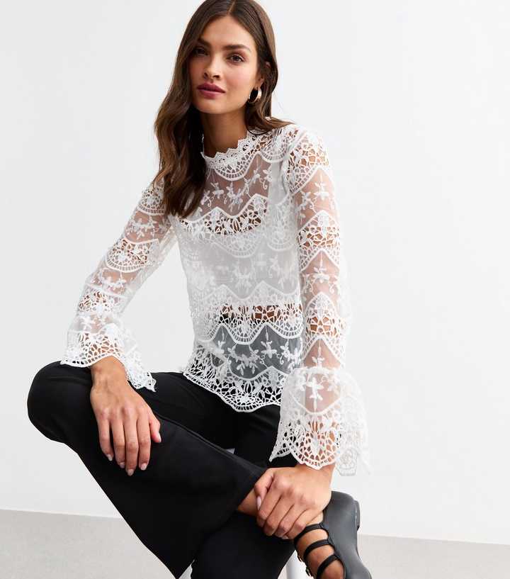 White Lace Tunic Blouse White Lace Long Sleeve Top | Buy Sensational