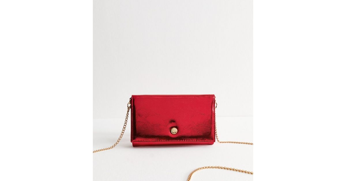 Red Chain Strap Faux Leather Crossbody Phone Bag | New Look