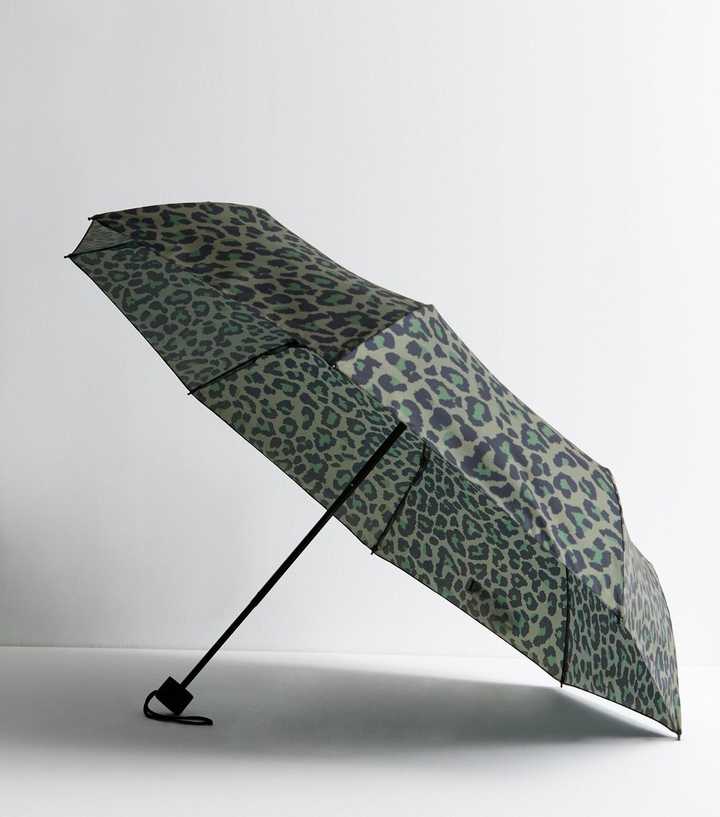 Khaki Leopard Print Umbrella | New Look