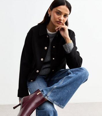 Black Soft Cropped Shacket | New Look