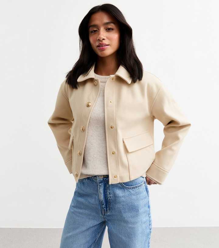Petite Cream Cropped Shacket | New Look