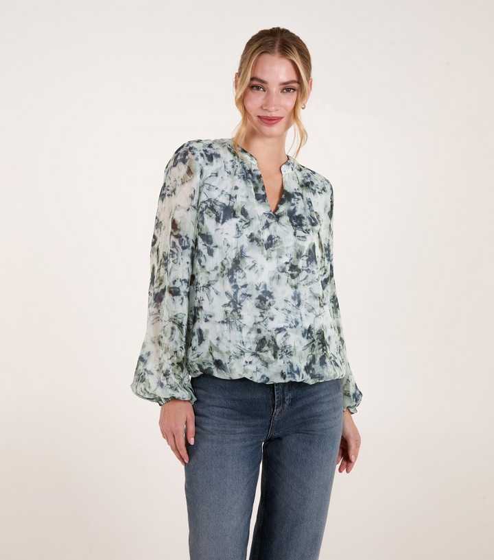 Blue Vanilla Blue Puffball Watercolour Top | New Look