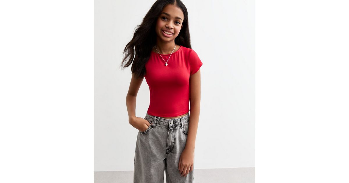 Girls Red Stretch Jersey T-Shirt | New Look