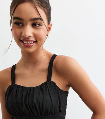 Girls Black Ruched Mesh Crop Top | New Look