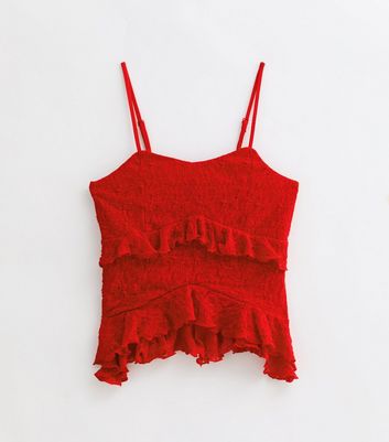Girls Red Ruffled Lace Cami Top | New Look