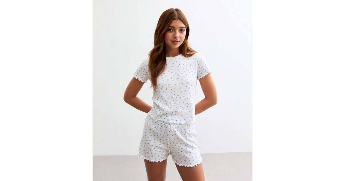 Girls White Floral Print Pointelle Pyjama Set | New Look