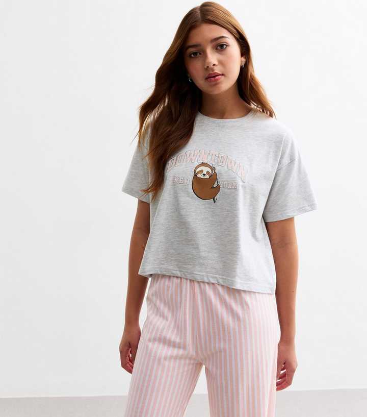 Girls Grey Sloth Print Pyjamas | New Look