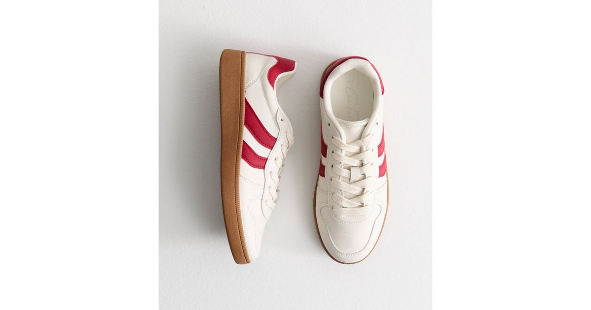 Red Faux Leather Panelled Trainers | New Look