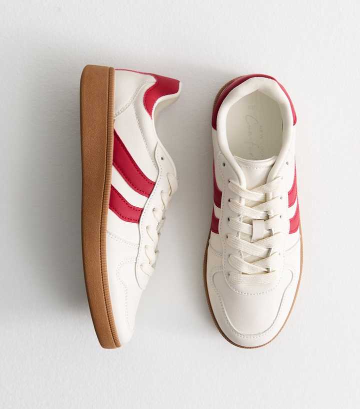 Red Faux Leather Panelled Trainers | New Look