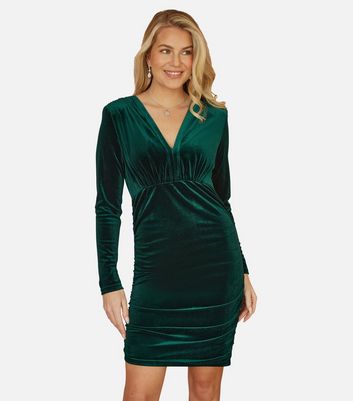 Mela Green Velvet Ruched Mini Dress | New Look