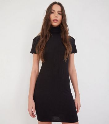 WKNDGIRL Black Rib High Neck Mini Dress | New Look