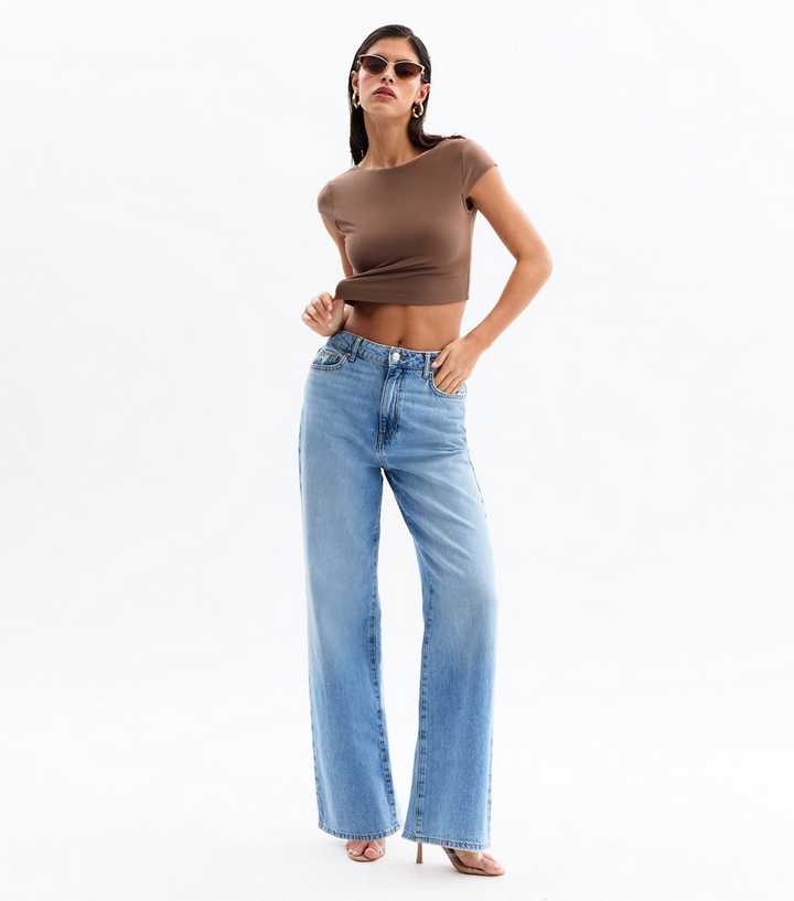 Dark Brown Scooped Back Jersey Cropped Tee | New Look