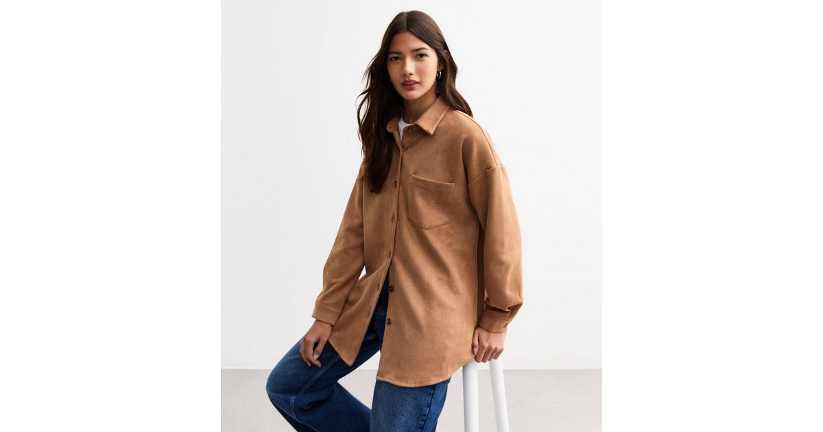 Tan Oversized Suedette Shirt | New Look