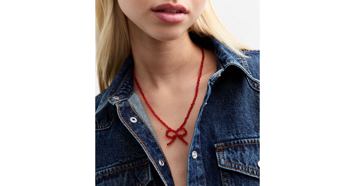 Red Bow Necklace | New Look