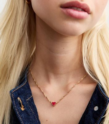 Gold Tone Heart Pendant Twisted Necklace New Look