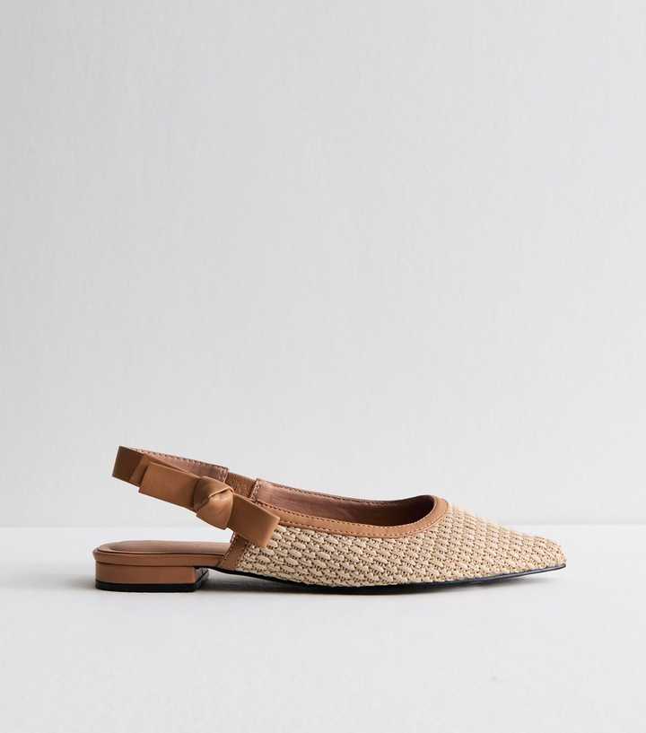 Cream Raffia Look Slingback Flat Pumps | New Look