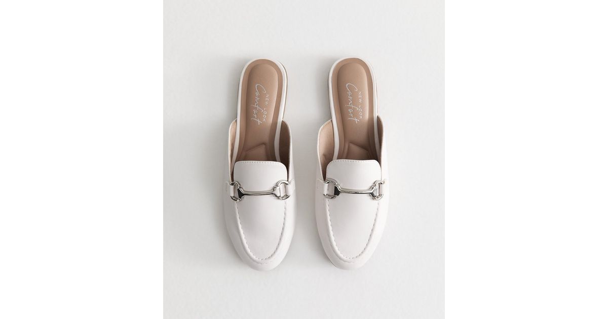 White Faux Leather Snaffle Detail Backless Loafers | New Look